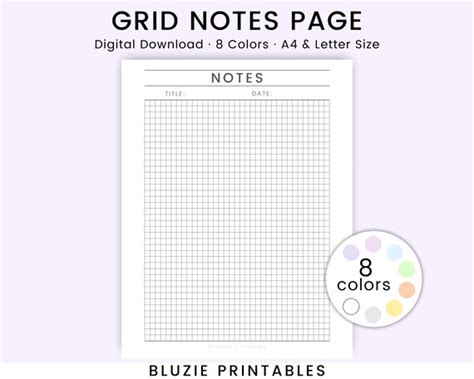 Printable Graph Notes Page Instant PDF Download Letter Etsy