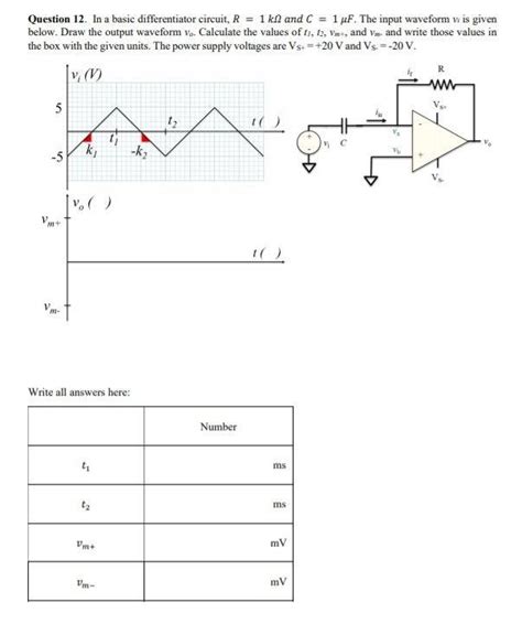 solved question 12 in a basic differentiator circuit r 1