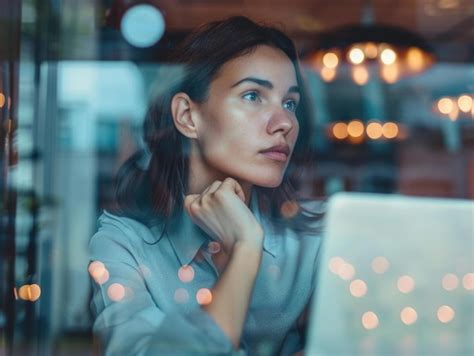 Woman Working On Laptop Premium Ai Generated Image