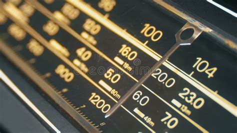 tuning analog scale of the retro radio with the names of cities radio