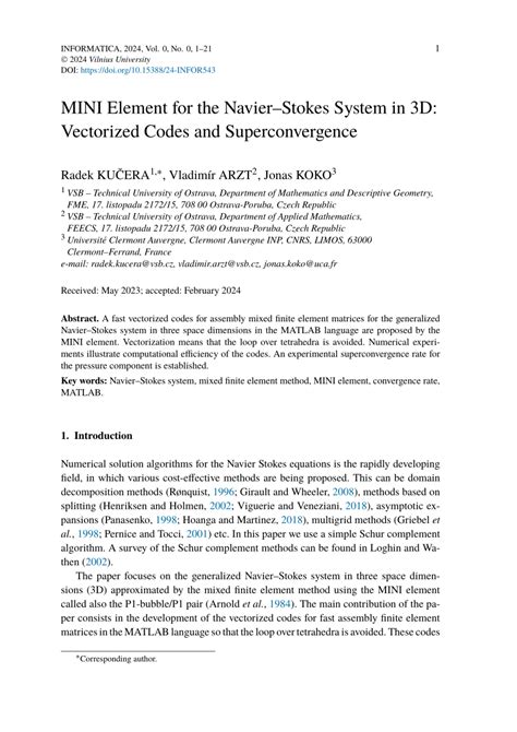 Pdf Mini Element For The Navierstokes System In 3d Vectorized Codes