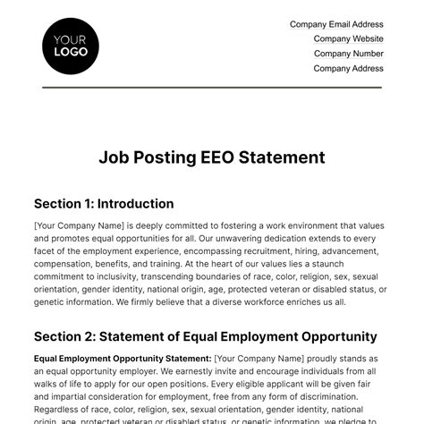 Free Job Posting Eeo Statement Hr Template To Edit Online