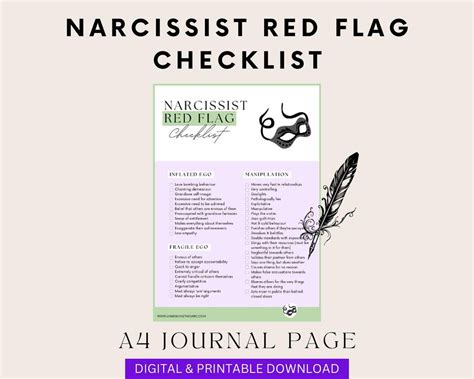 Narcissist Red Flag Checklist, Printable & Digital PDF, Narcissistic Abuse Recovery Journal ...