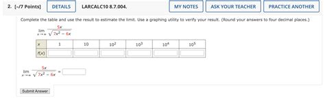 Solved 7 Points Larcalc10 87004 Complete The Table And