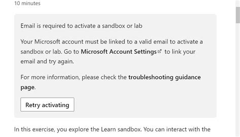 Not Able To Activate Learn Sandbox In The Module Microsoft Qanda
