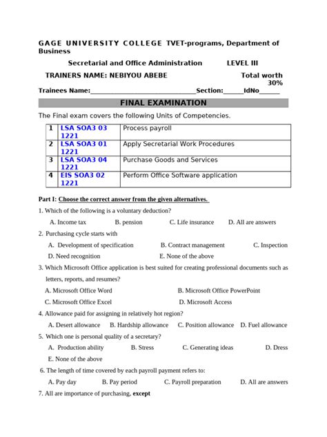 level iii final soa pdf microsoft office payroll