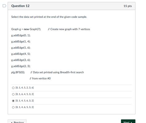 Solved Question Pts Select The Data Set Printed At The Chegg Com