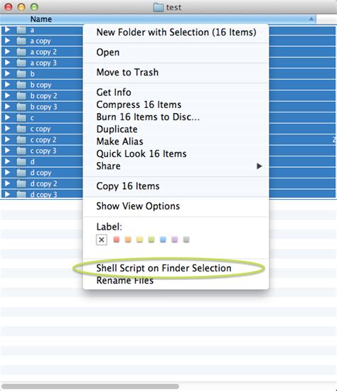 macos how to execute a shell script with selected files folders in