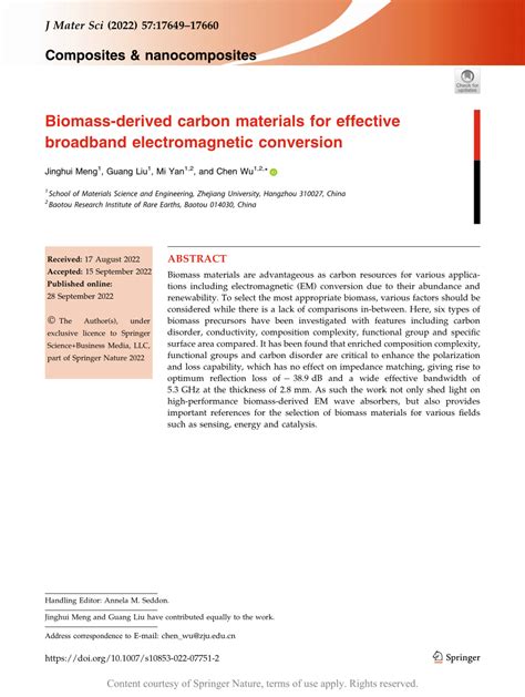 Biomass Derived Carbon Materials For Effective Broadband Electromagnetic Conversion Request PDF