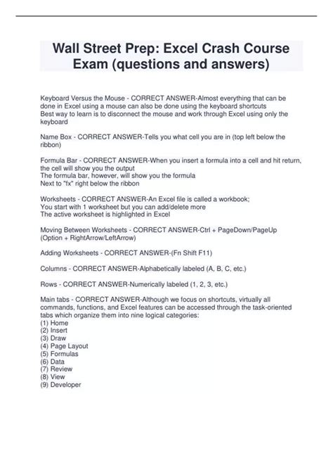 package deal for wall street prep excel crash course exam questions