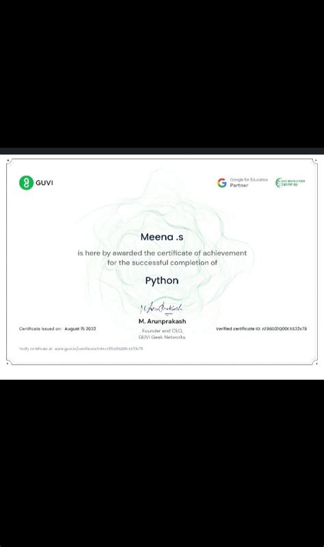 Meena Sureshkumar On Linkedin I Have Completed Python Course In Guvi