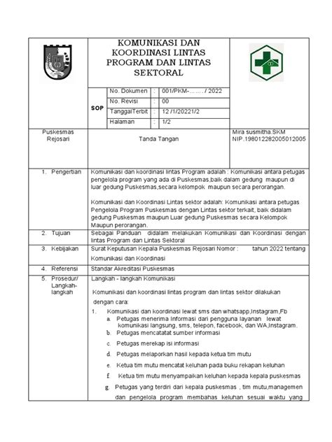 Sop Komunikasi Dan Koordinasi Linsek Dan Linprog Pdf