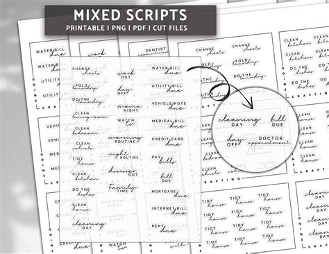 Mixed Scripts Minimal Planner Stickers Journal Stickers Functional Stickers Digital Stickers