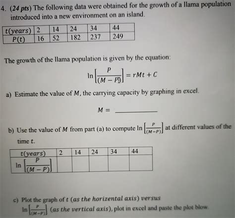 Solved 4 24 Pts The Following Data Were Obtained For The