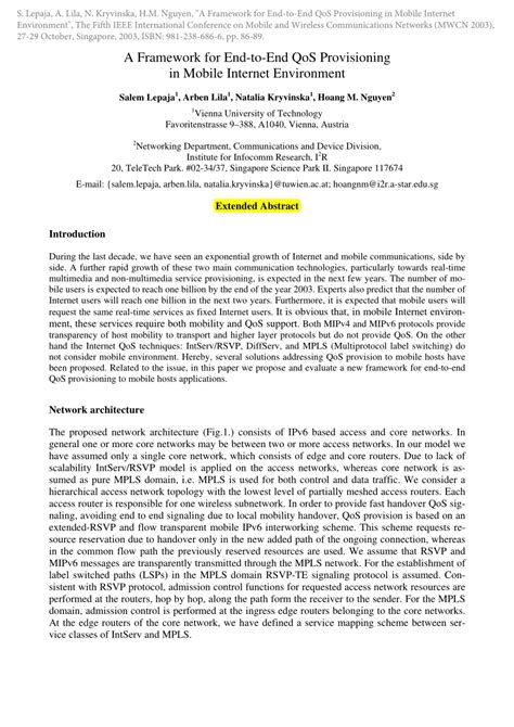 pdf a framework for end to end qos provisioning in mobile internet