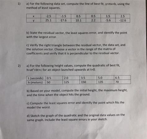 solved 1 a for the following data set compute the line of