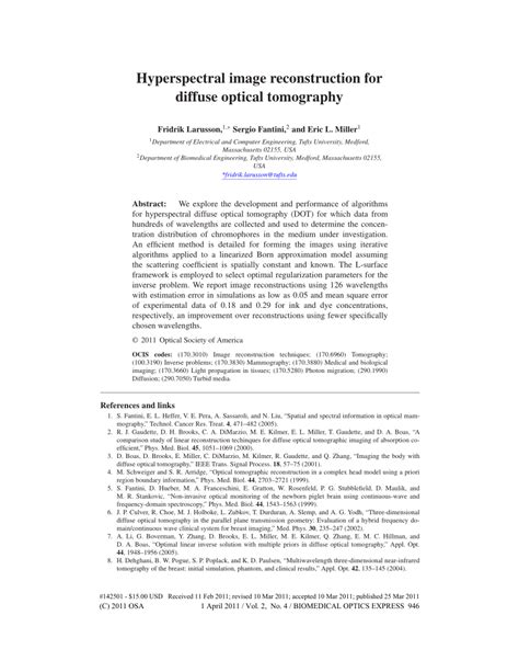 pdf hyperspectral image reconstruction for diffuse optical tomography