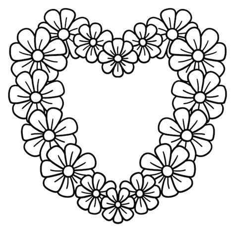 아이들을 위한 하트 꽃 고립 색칠 페이지 프리미엄 벡터