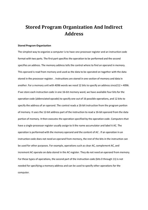 Computer Organization Stored Program Organization And Indirect Address