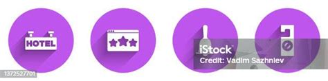 텍스트 호텔 별 등급 검토 서비스 벨과 함께 간판을 설정하고 긴 그림자아이콘을 방해하지 마십시오 벡터 문에 대한 스톡 벡터 아트 및 기타 이미지 Istock
