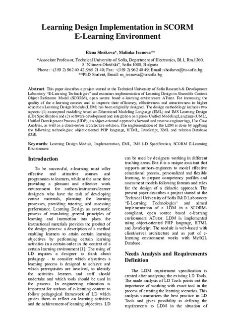 Pdf Learning Design Implementation In Scorm E Learning Environment