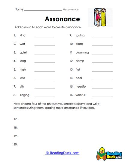 Assonance Worksheets Language Arts Reading