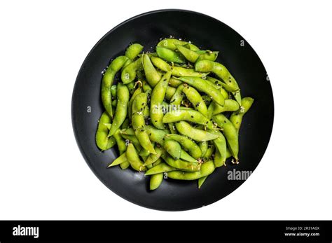 Boiled Edamame Soy Beans With Sea Salt In A Plate Isolated On White