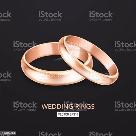 Vector 3d Realistic Yellow Golden Metal Wedding Ring Set Design