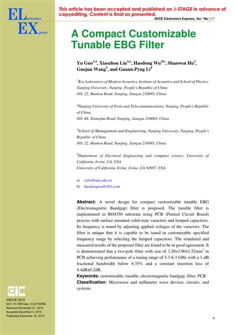 Pdf A Compact Customizable Tunable Ebg Filter