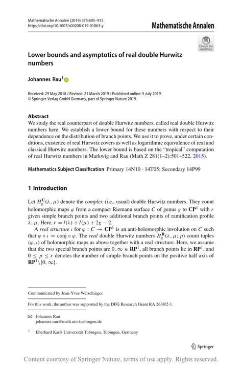 Lower Bounds And Asymptotics Of Real Double Hurwitz Numbers Request Pdf