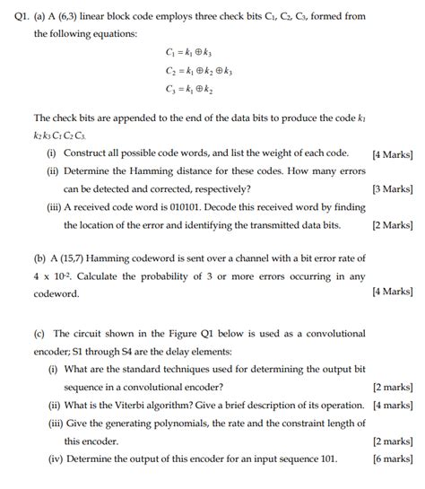 Q1 A A 63 Linear Block Code Employs Three Check