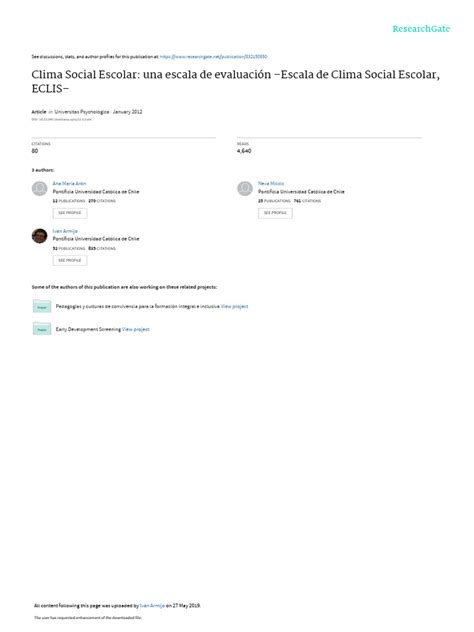 Clima Social Escolar Una Escala De Evaluacion Esc Pdf Evaluación