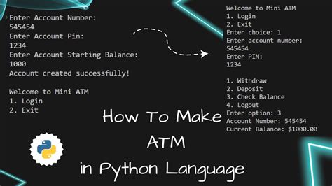 Mini Atm Using Python Language Python Language Project Youtube