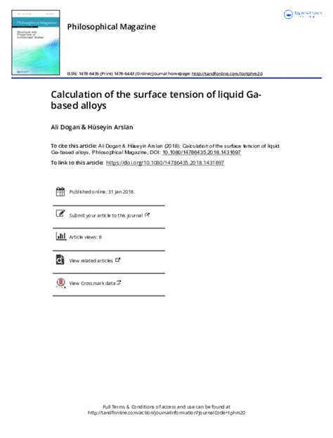 Pdf Calculation Of The Surface Tension Of Liquid Ga Based Alloys