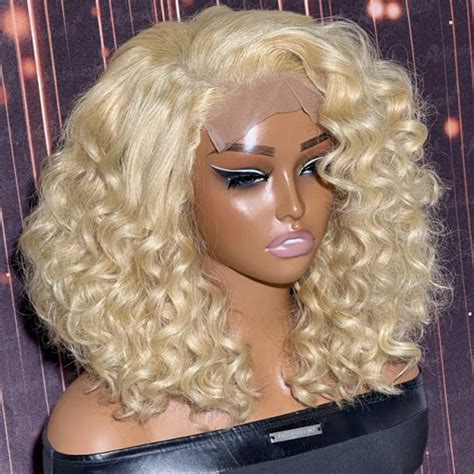 Short Blonde Wavy Wig 613 Closure Bob Wig Pre Plucked Wigs Asteriahair