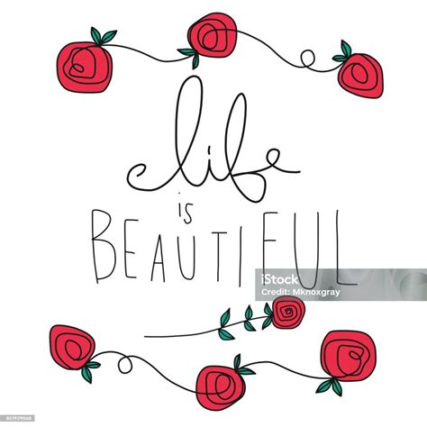 인생은 아름 다운 단어 레터링과 장미 귀여운 벡터 일러스트 레이 션 개념에 대한 스톡 벡터 아트 및 기타 이미지 개념 격언