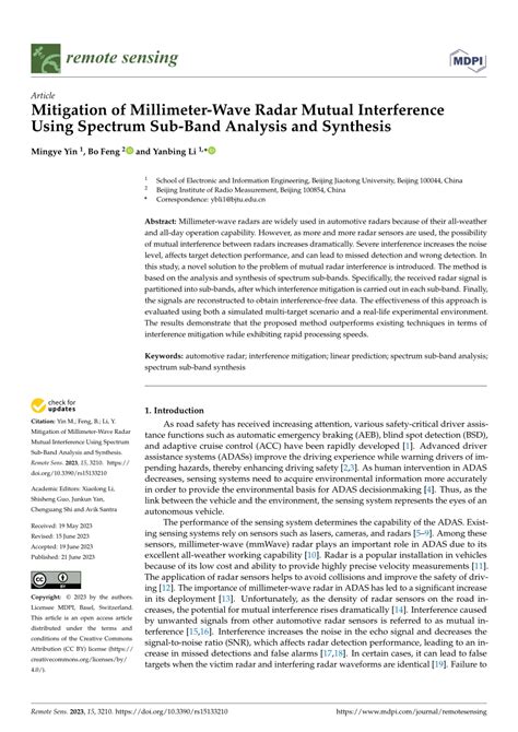 Pdf Mitigation Of Millimeter Wave Radar Mutual Interference Using Spectrum Sub Band Analysis