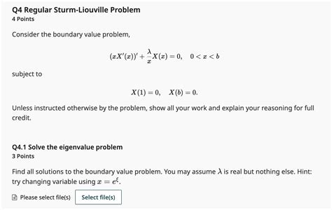 Solved Q4 Regular Sturm Liouville Problem 4 Points Consider