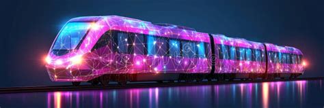 Futuristic High Speed Train Glowing Geometric Design Dark Blue Background Transportation