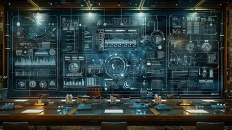 Futuristic Command Center With High Tech Data Display Stock Illustration Illustration Of