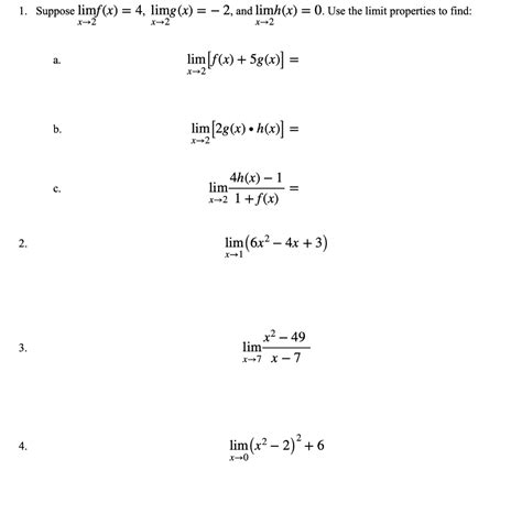 solved 1 suppose limf x 4 limg x 2 and limh x