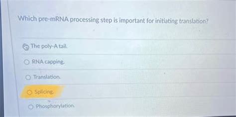 Solved Which Pre Mrna Processing Step Is Important For