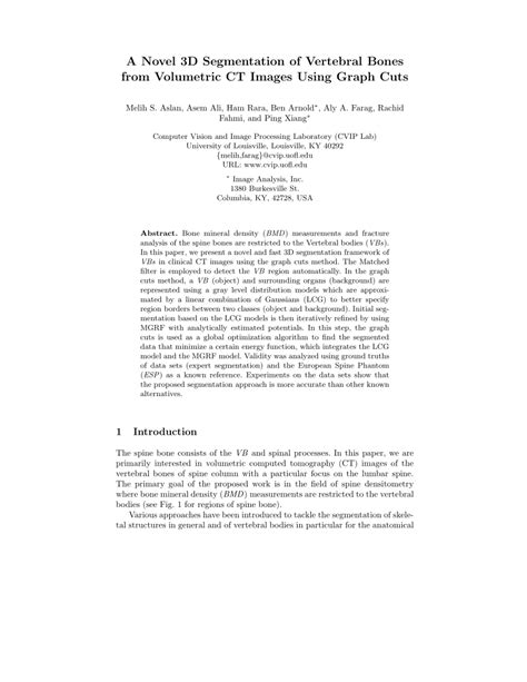 Pdf A Novel 3d Segmentation Of Vertebral Bones From Volumetric Ct