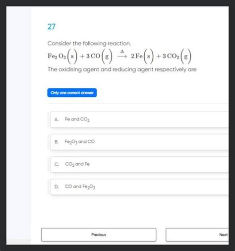 27 Consider The Following Reaction Fe2 O3 S 3co G Δ 2fe S 3co2 G