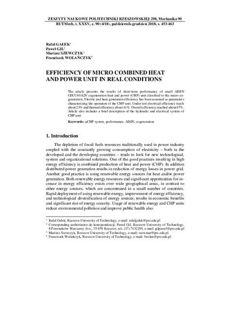 Pdf Efficiency Of Micro Combined Heat And Power Unit In Real Conditions