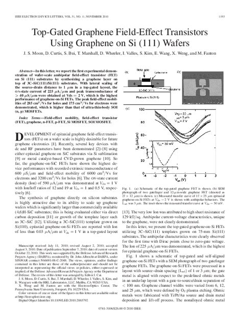 Pdf Top Gated Graphene Field Effect Transistors Using Graphene On Si 111 Wafers