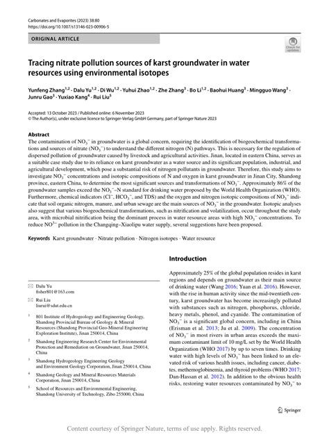 Tracing Nitrate Pollution Sources Of Karst Groundwater In Water