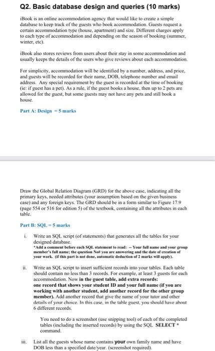 Solved Q2 Basic Database Design And Queries 10 Marks