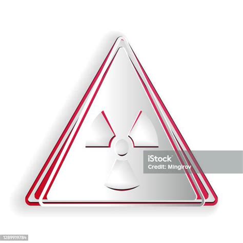 剪紙三角形標誌與輻射符號圖示隔離在白色背景上紙藝術風格向量向量圖形及更多三角形圖片 三角形 保安 保護 Istock