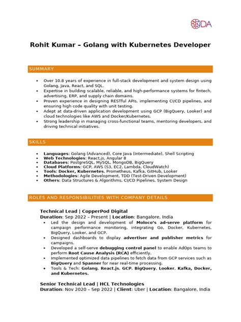 Rohit Kumargolang With Kubernetes Developer10 Years Pdf Test
